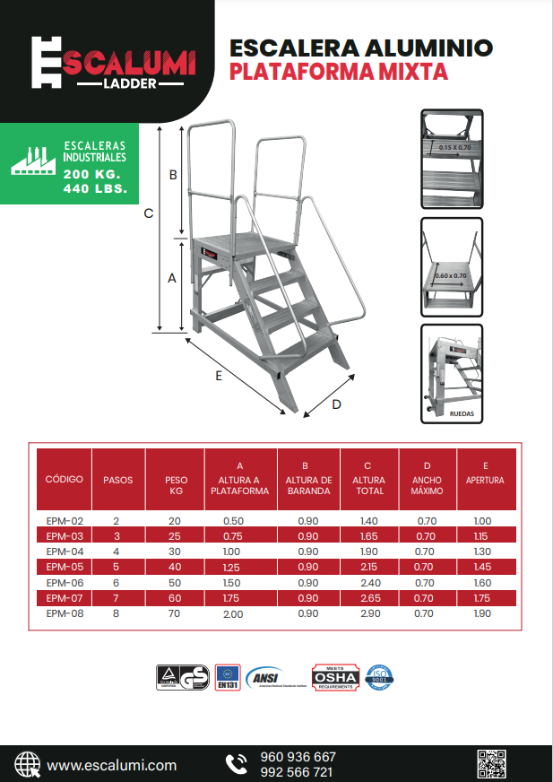 ESCALERA TIPO PLATAFORMA MIXTA – ALUMINIO – INVERSIONES ESCALUMI S.A.C.